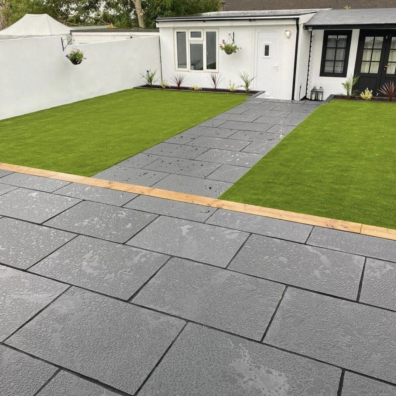 Kadapa Black Sawn Edge Riven Indian Limestone Paving Slabs - Port Stone